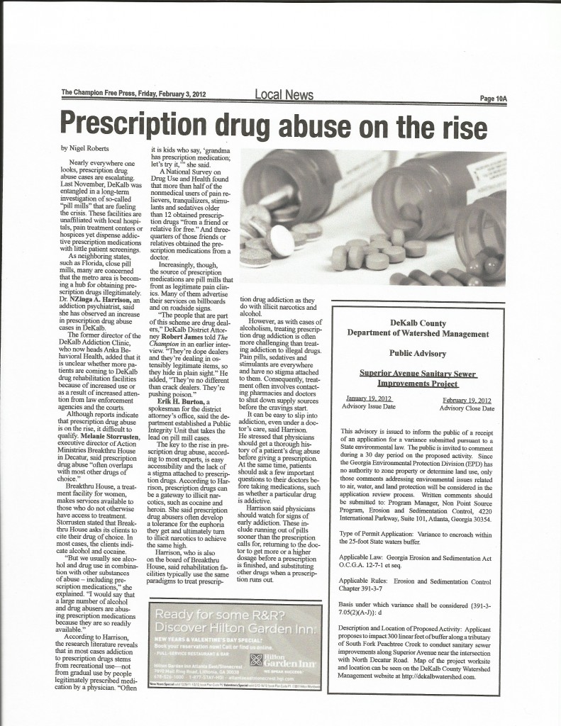 Dr. Harrison in a Feature Article about Prescription Drug Use – Nzinga ...